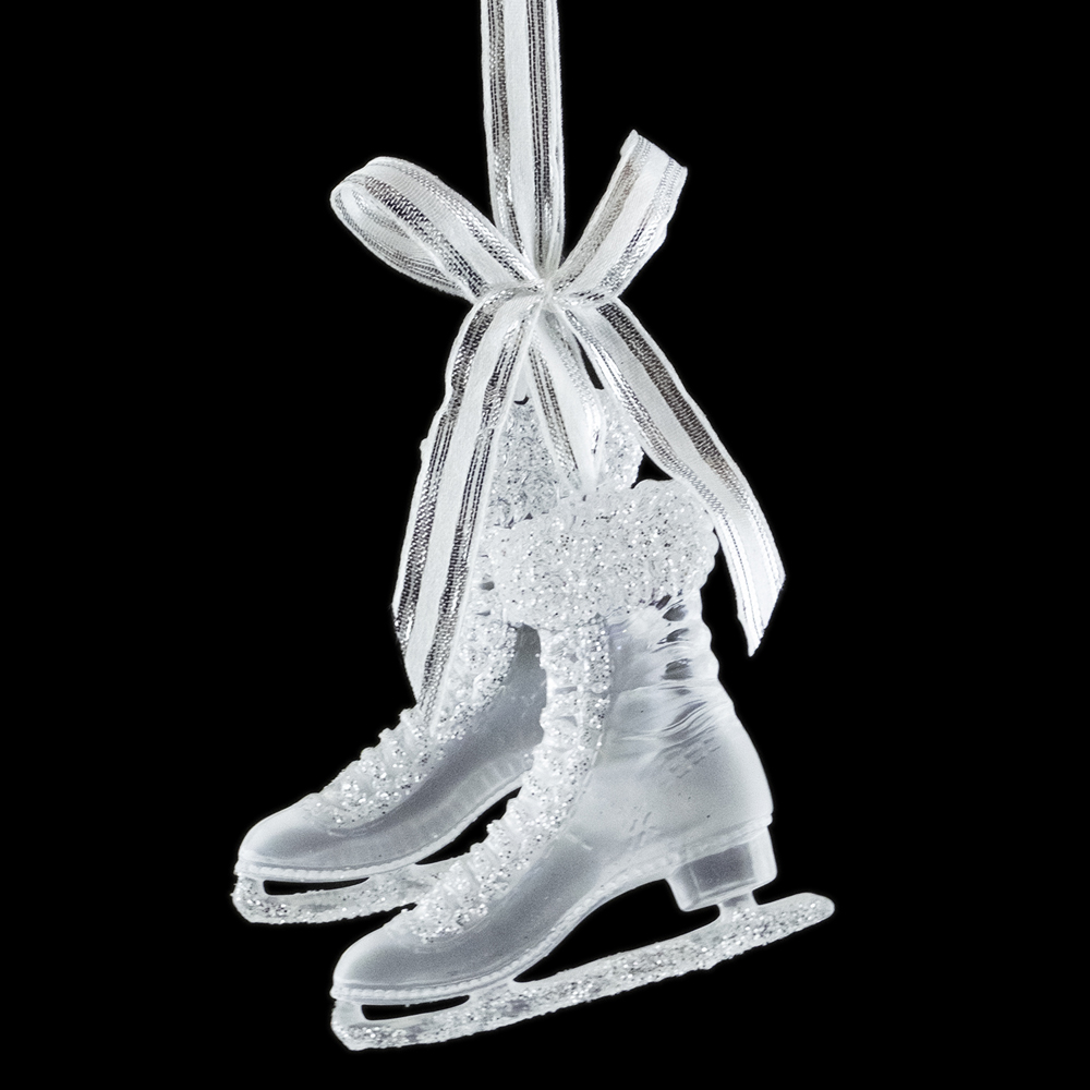 ORN CLEAR/FROST ICE SKATES 2.5" W/ ICE GLITTER - Christmas Forever