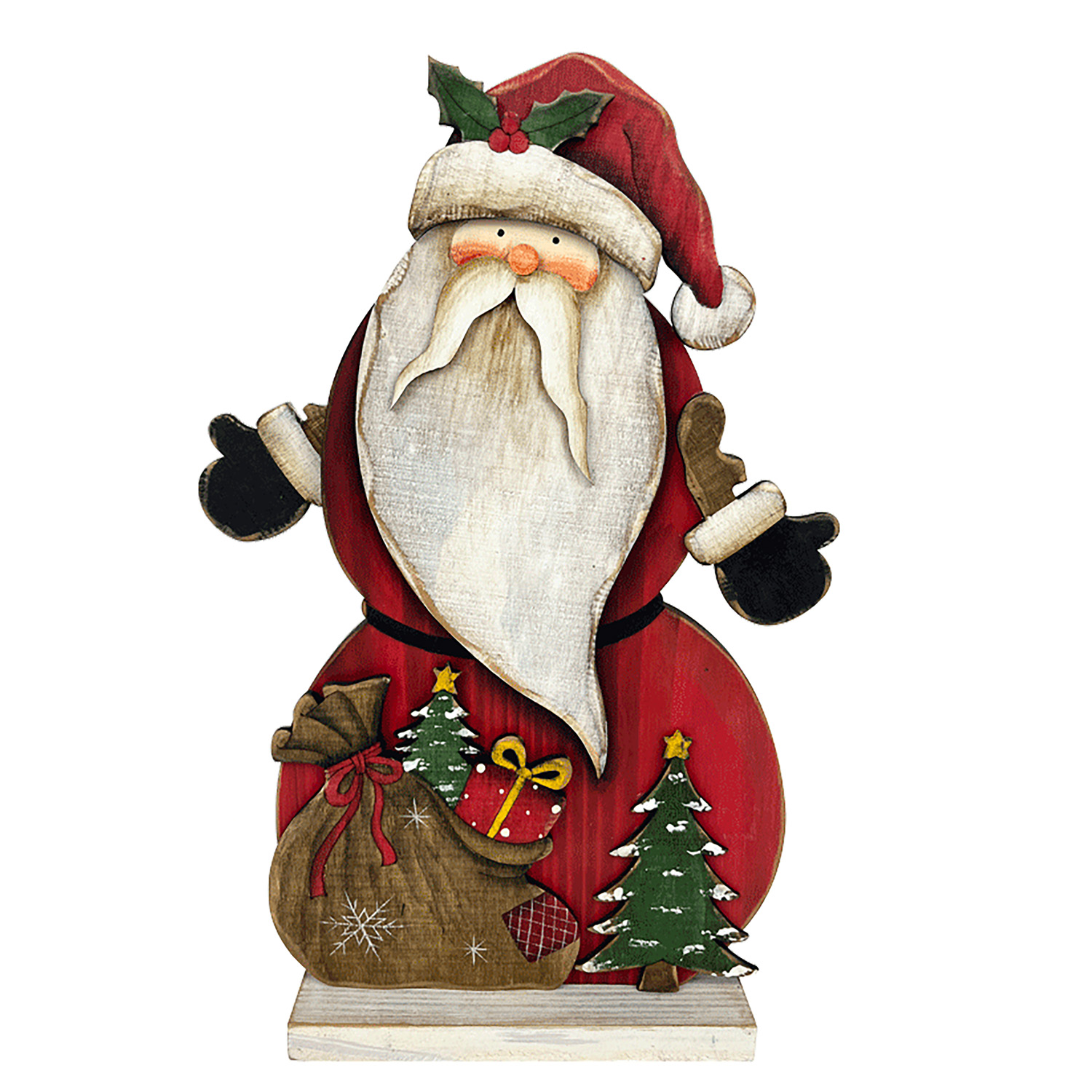 WOODEN TRADITIONAL SANTA STAND 12.5" W/TREE & PRESENTS - Christmas Forever