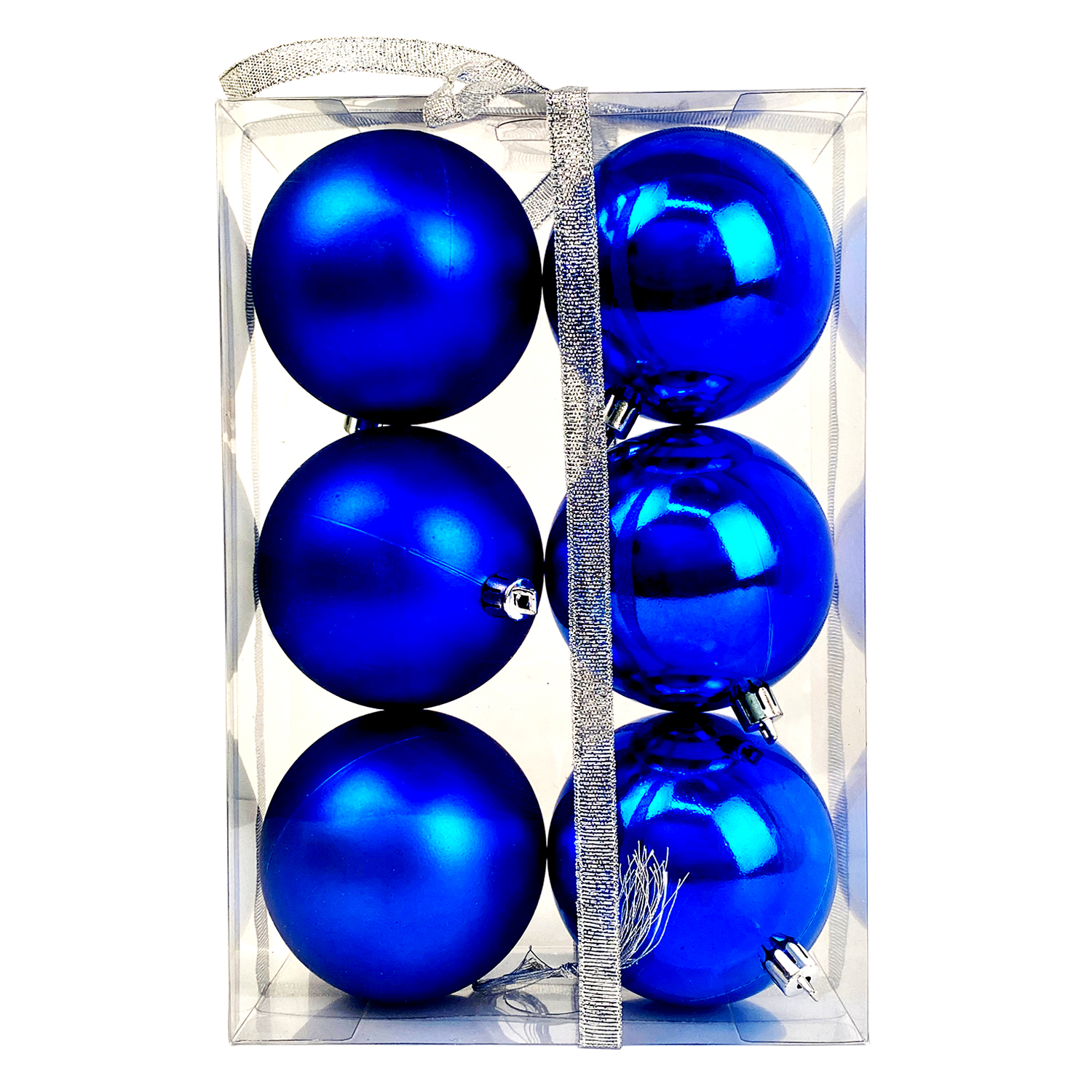 BALL 6PC 80MM ROYAL BLUE SHINNY/MATT PVC BOX - Christmas Forever