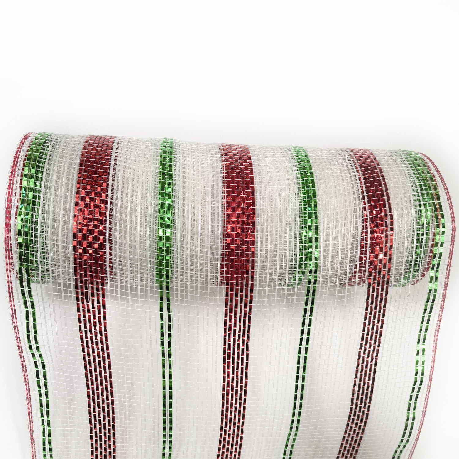 DECOR MESH 10'' X 10 YDS WHITE RED GREEN - Christmas Forever