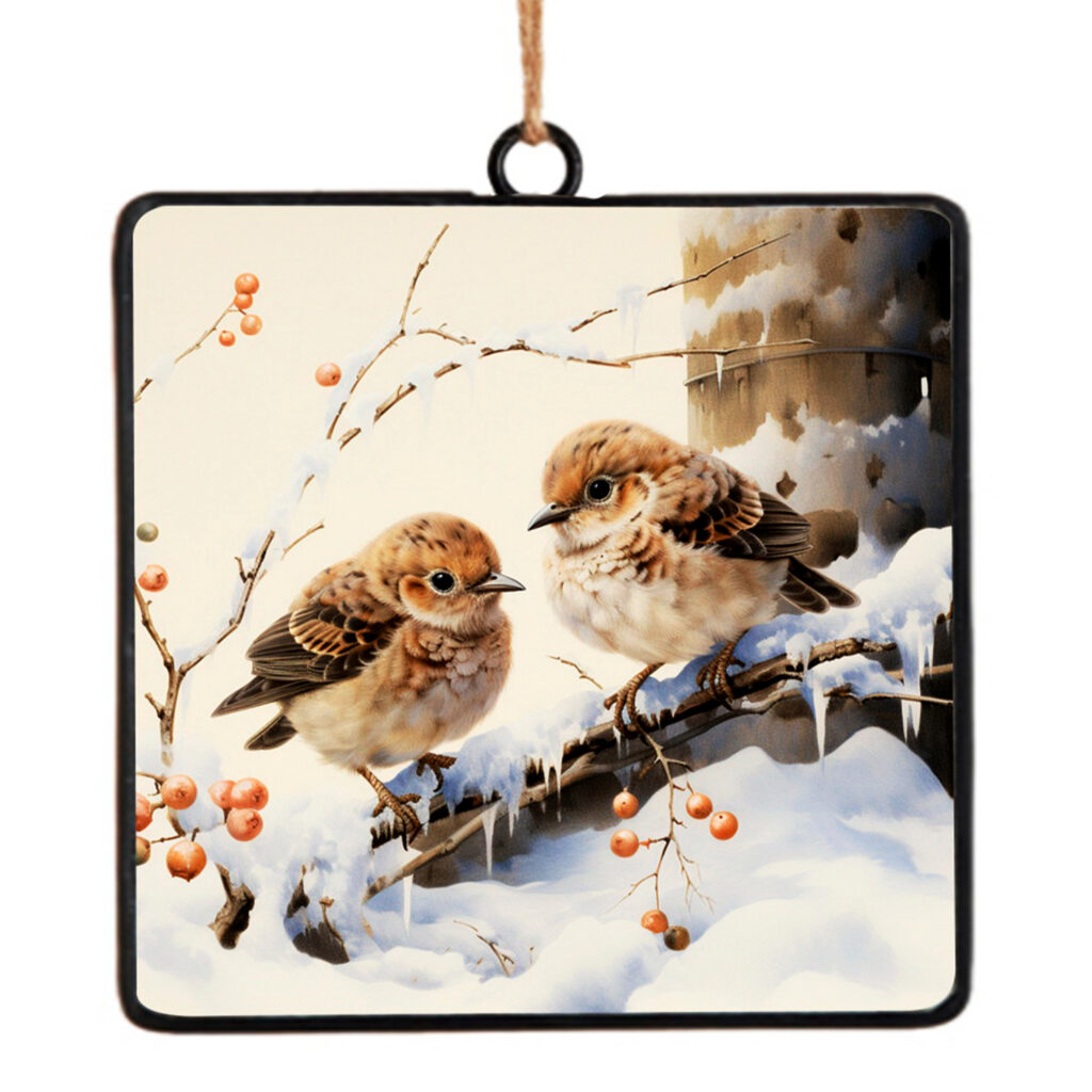 ORN METAL SQUARE DISC 4" BIRDS - Christmas Forever