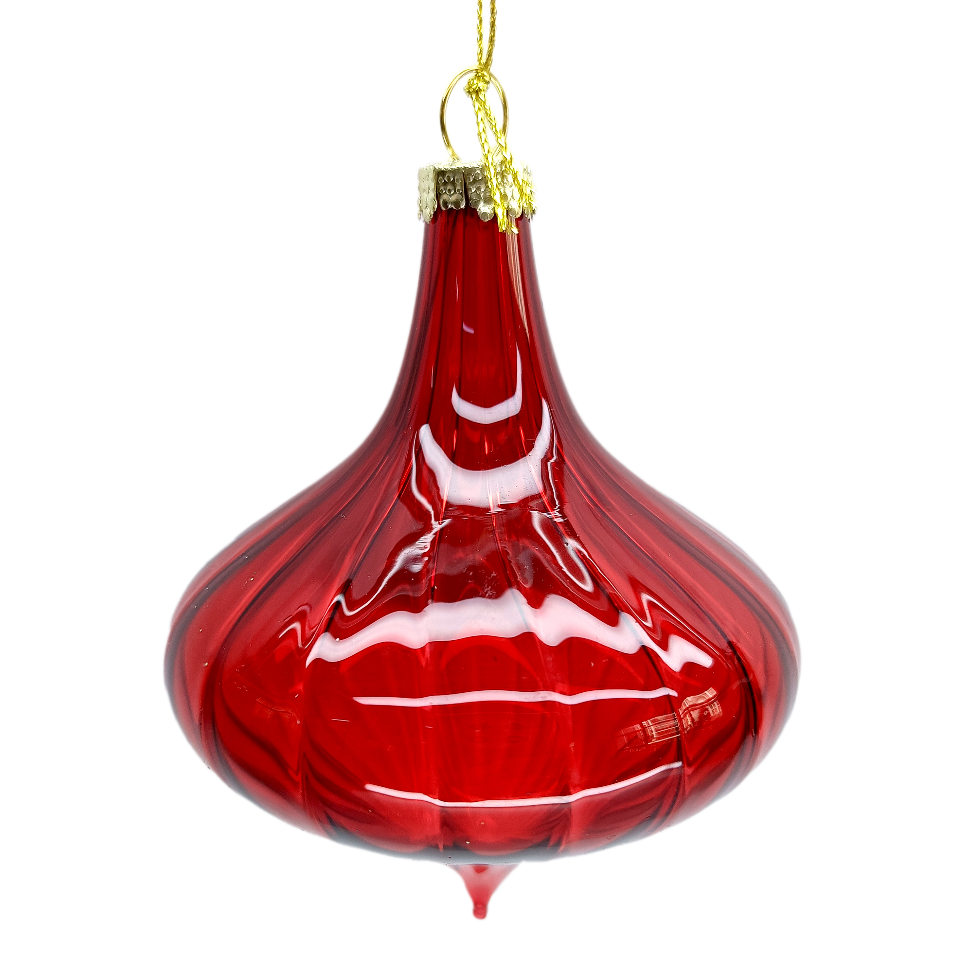 ORN GLASS FINIAL 3" CLEAR RED SWIRL PATTERN - Christmas Forever