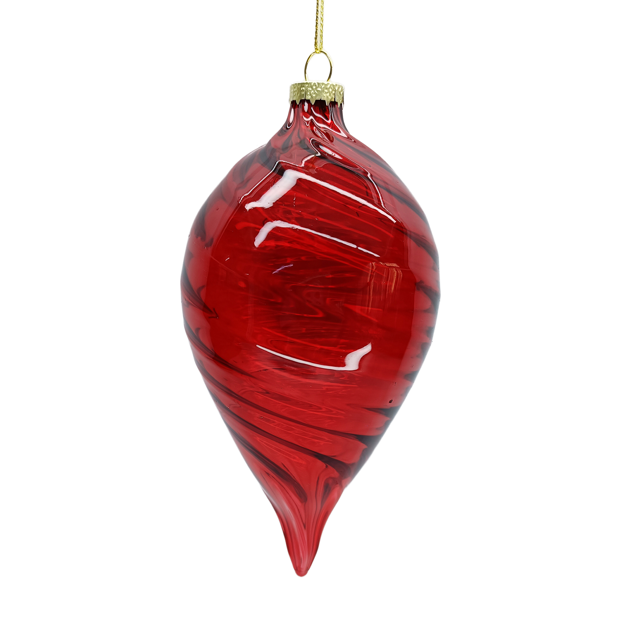 ORN GLASS FINIAL 6.5" CLEAR RED SWIRL PATTERN - Christmas Forever