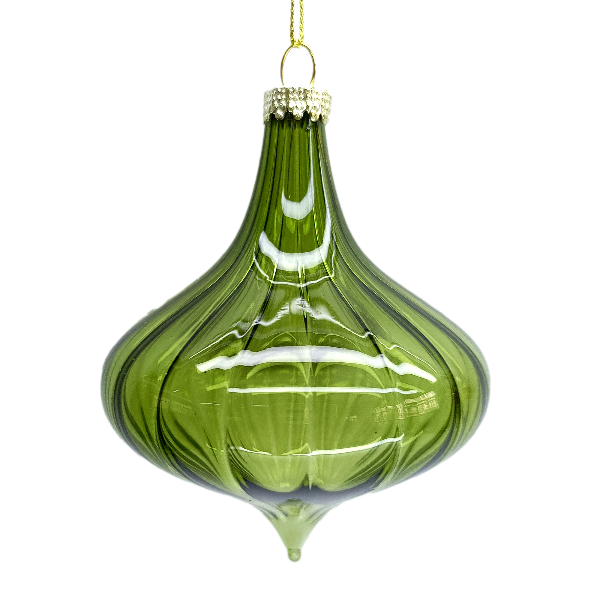 ORN GLASS FINIAL MERCURY/CLEAR GREEN 3" SWIRL PATTERN - Christmas Forever