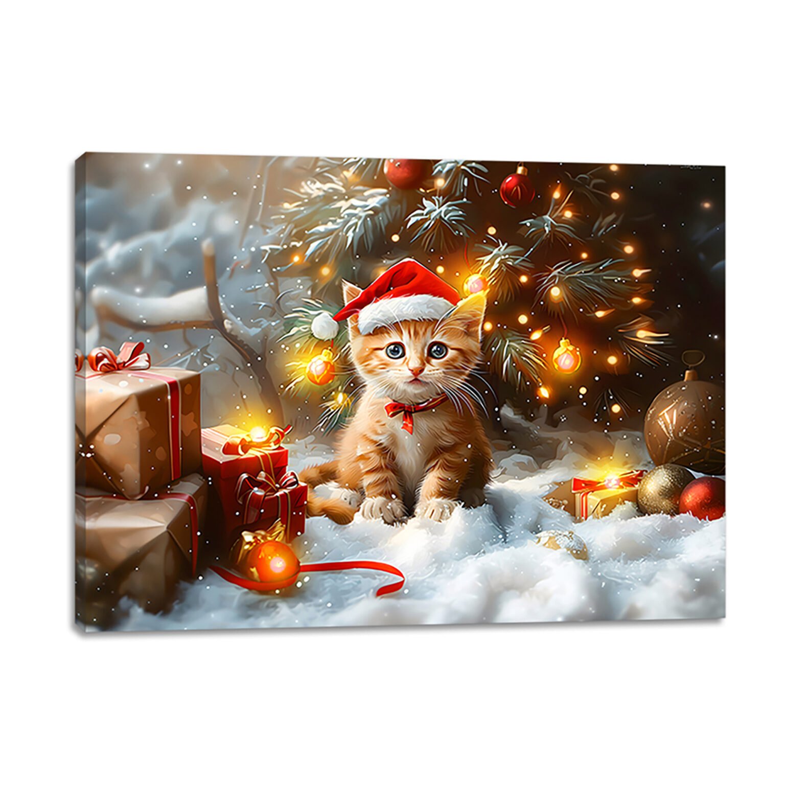 CANVAS WALL ART 16"X12" LIGHT UP CAT W/ RED HAT 5PC LED 6 HOUR TIMER ...