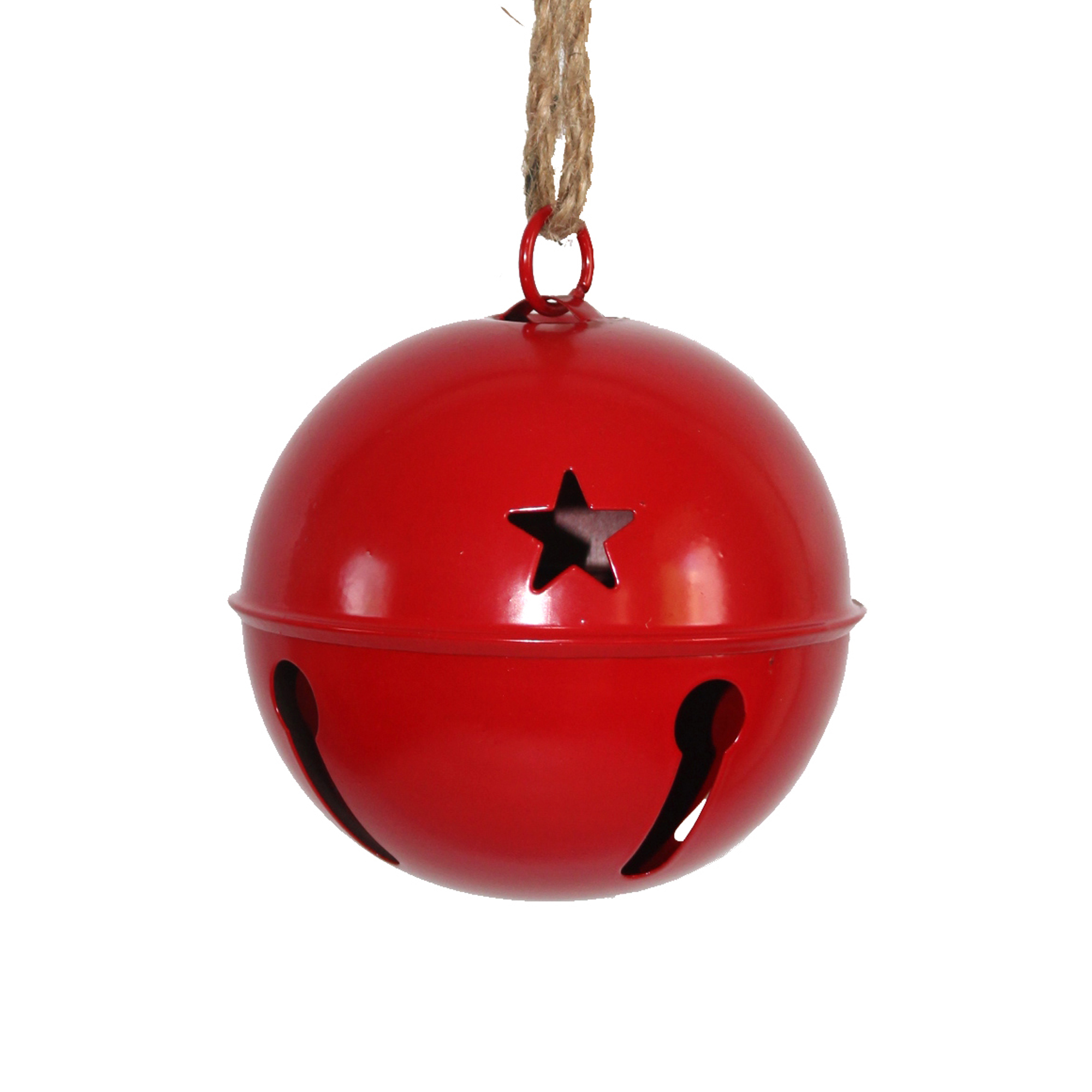 JINGLE BELL RED MATTE 5" W/ SISAL ROPE - Christmas Forever