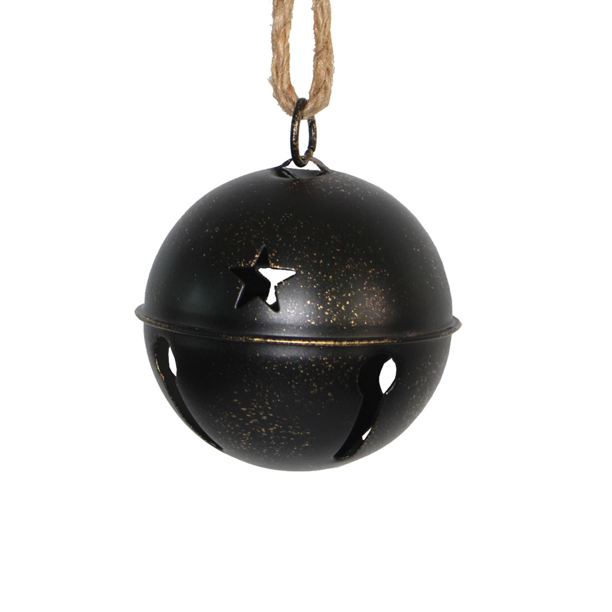 JINGLE BELL BLACK MATTE W/ GOLD BRUSHED 4" W/ SISAL ROPE - Christmas ...