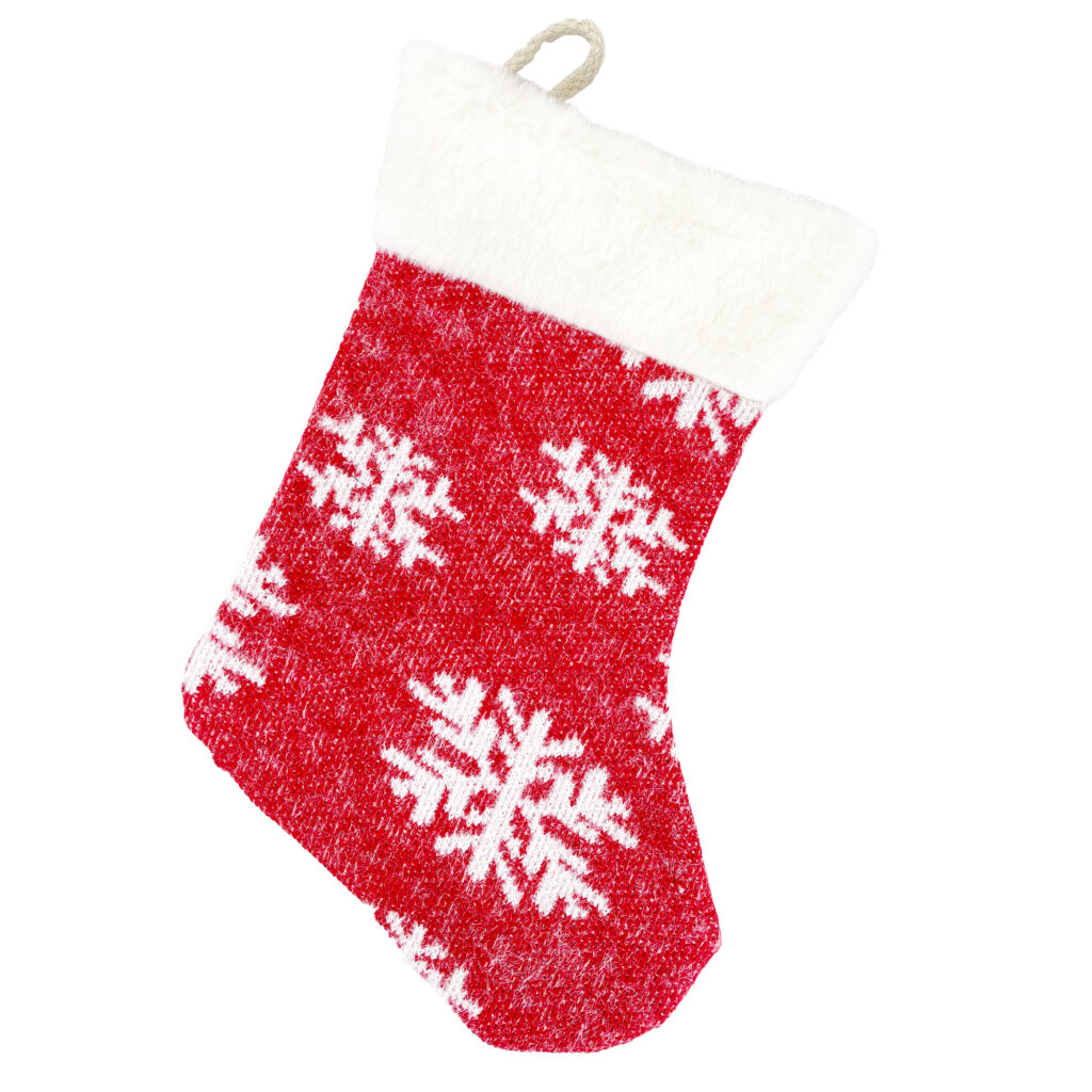 STOCKING FABRIC 14" WHITE/RED W/ FUR TRIM & SNOWFLAKE PATTERN ...