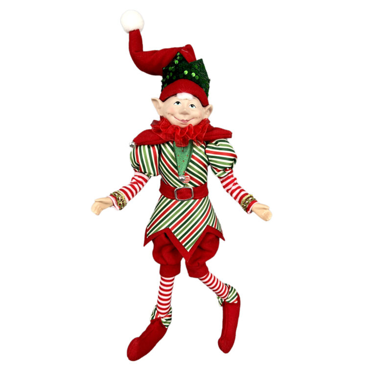 ELF BOY POSABLE 18" RED/GREEN/WHITE STRIPES - Christmas Forever