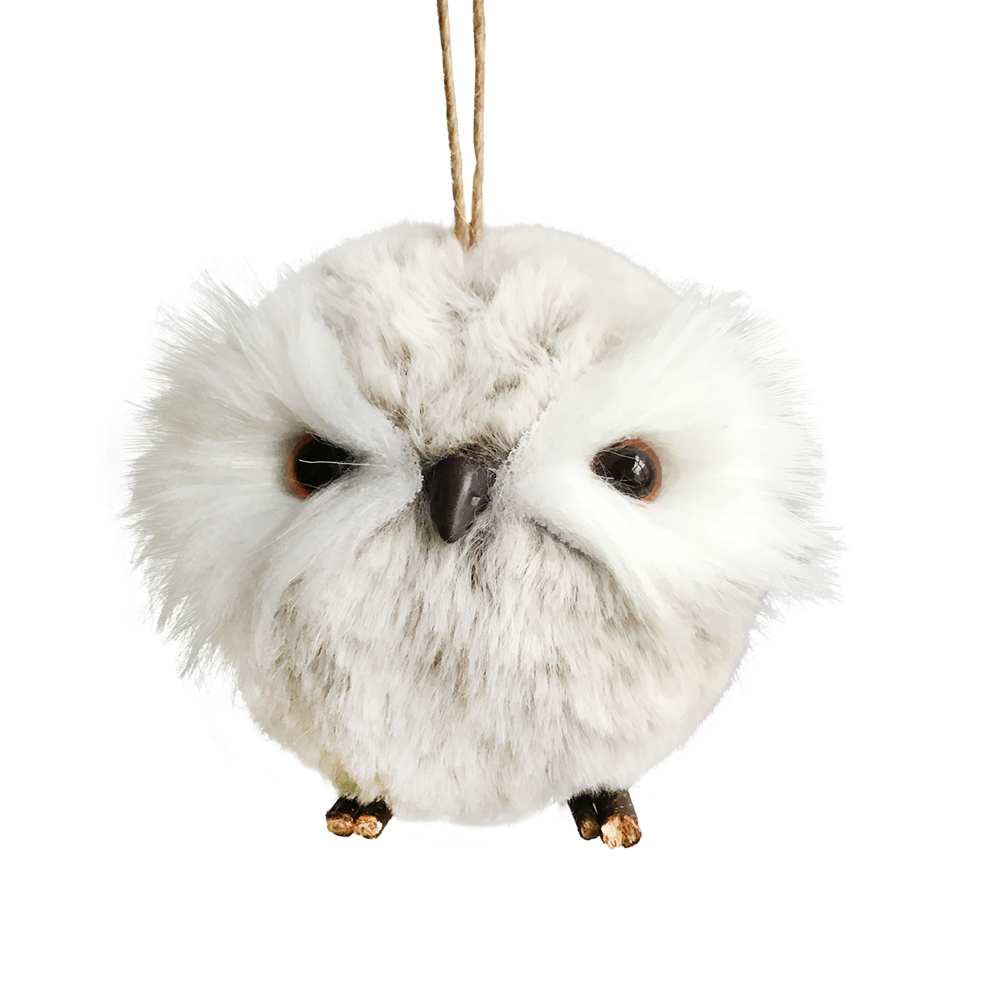 ORN OWL PUFF BALL-SHAPED FAUX FUR 4" GRAY - Christmas Forever
