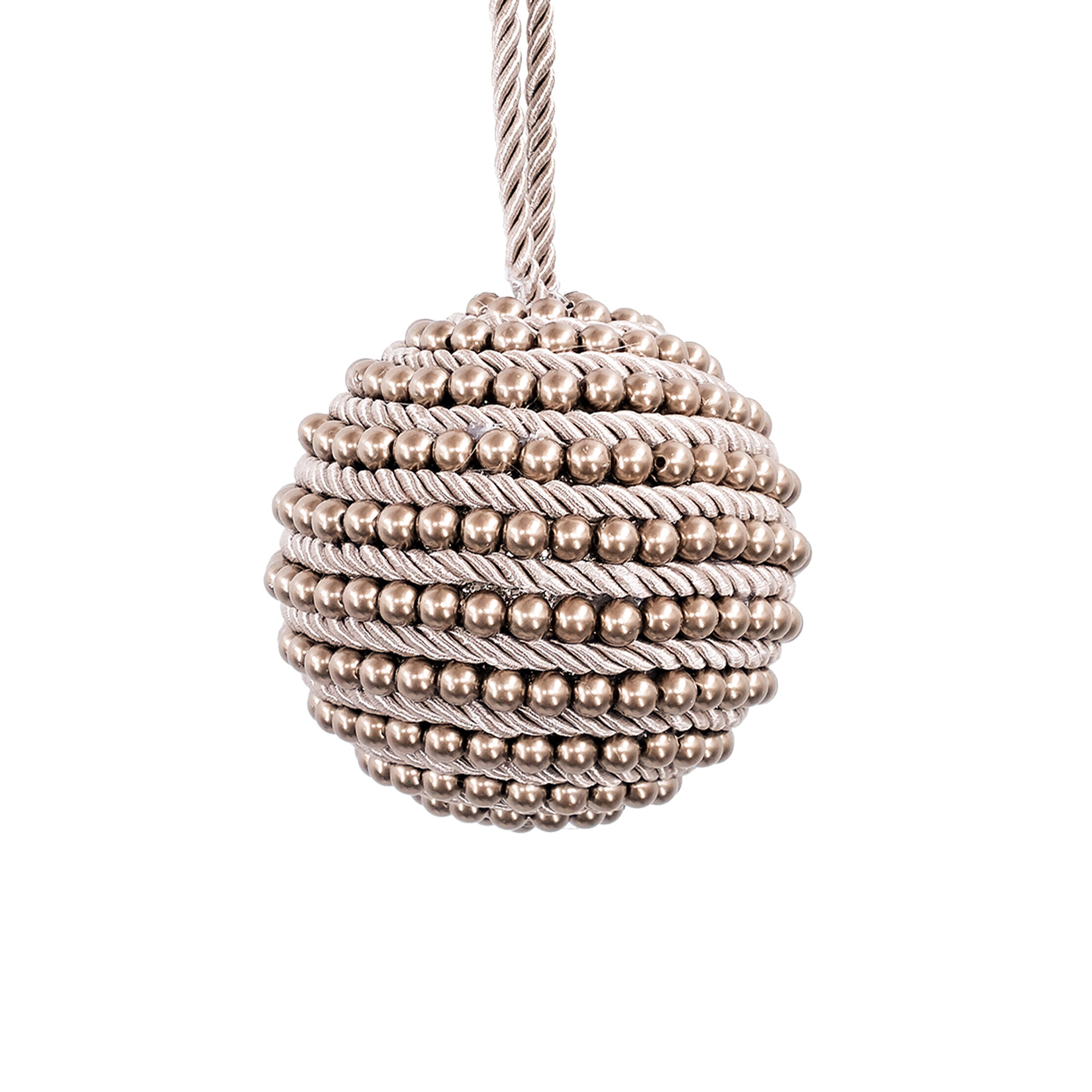 BALL 4" BROWN W/ ALTERNATING ROPE & BEADS - Christmas Forever