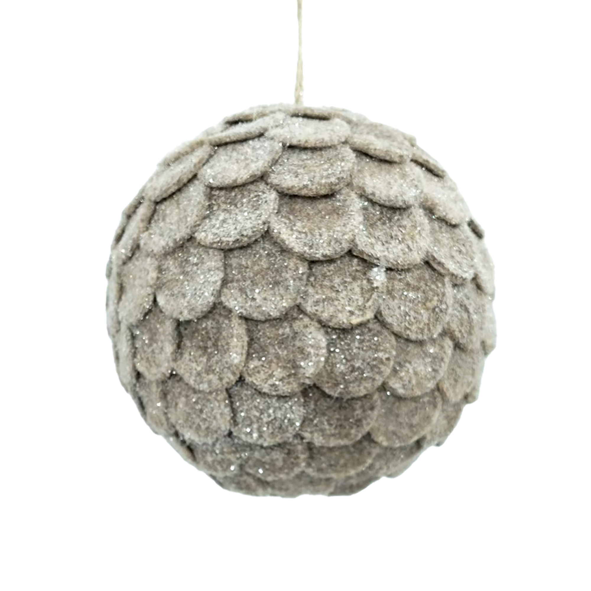 BALL FABRIC FELT SCALLOP 6" BROWN FROSTED - Christmas Forever