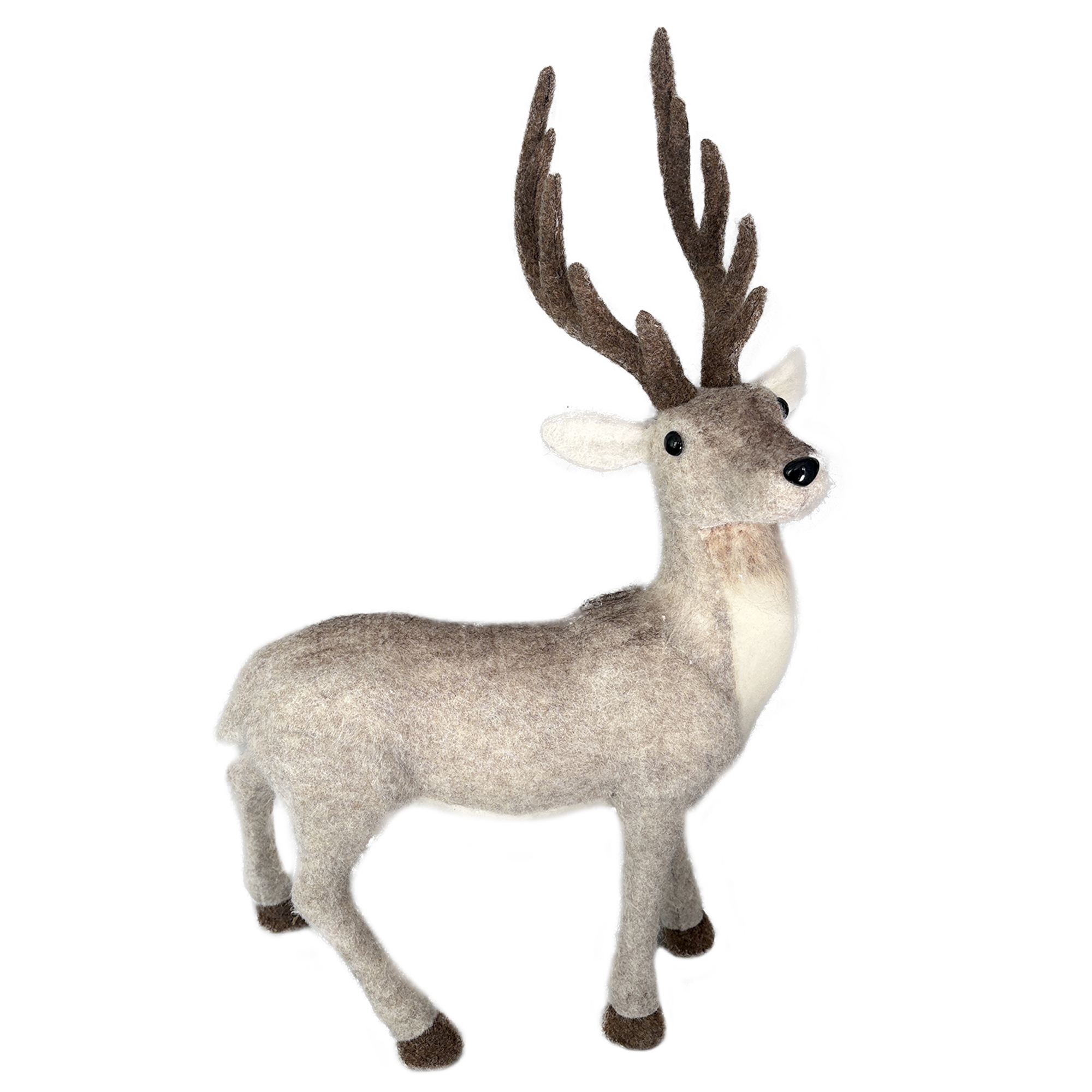 DEER STANDING WOOL FABRIC BEIGE 14"X9"X23" W/ BROWN ANTLERS - Christmas ...