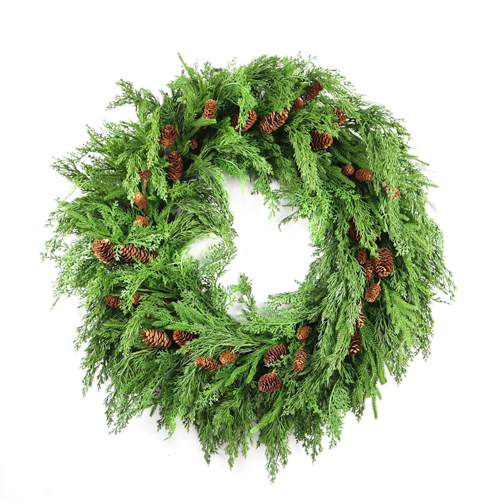 WREATH MIXED EVERGREEN/ CEDAR REAL TOUCH 42" GREEN/NATURAL W/ PINE ...